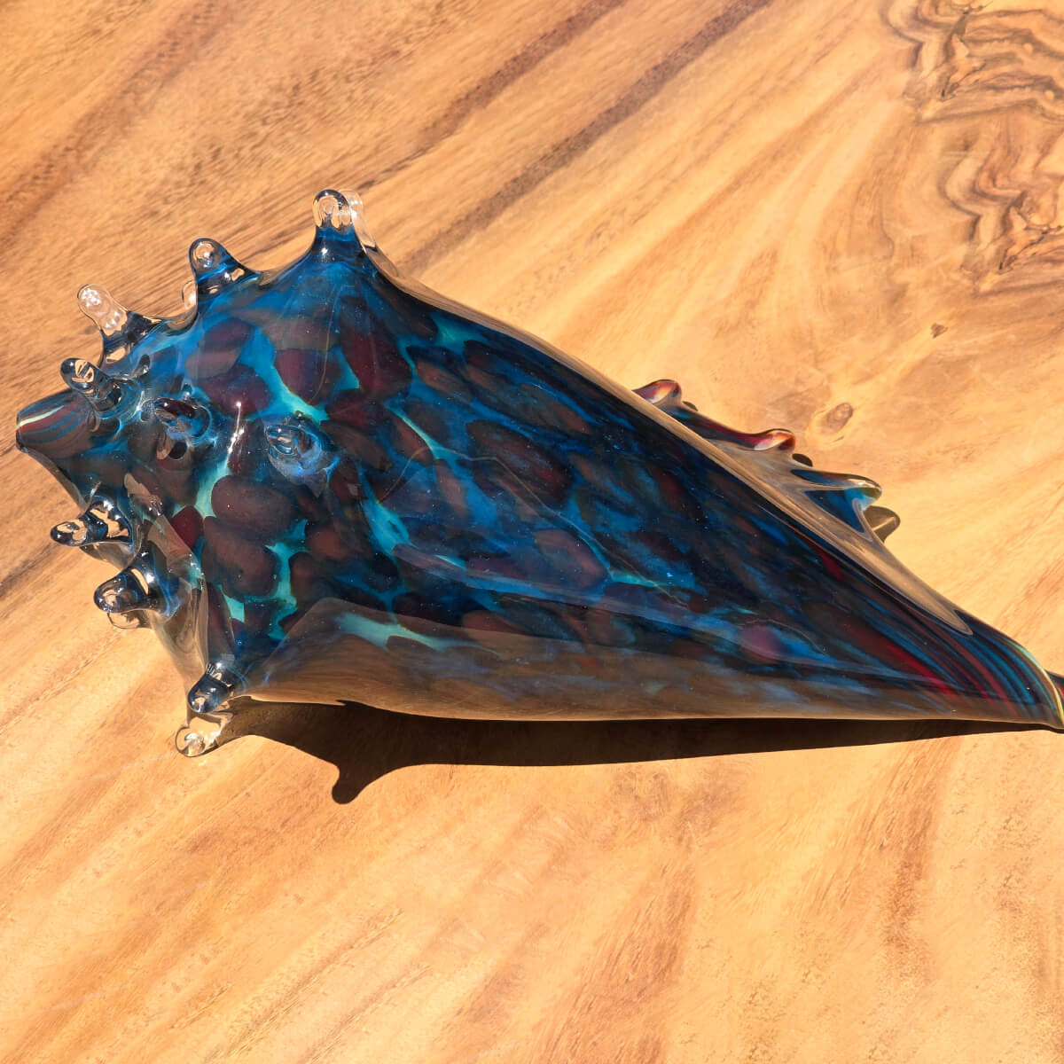 Ocean Blue and Lava Red Conch Shell | Moana Glass By Ryan Staub